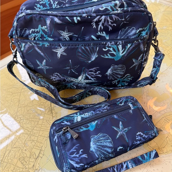 lug | Bags | Lug Navy Blue Ocean Print Crossbody Bag Set | Poshmark